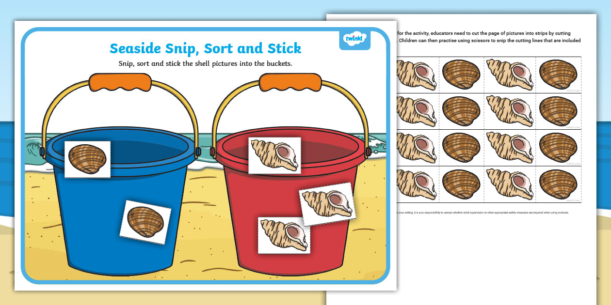 Seaside Snip, Sort and Stick Cutting Activity | Twinkl