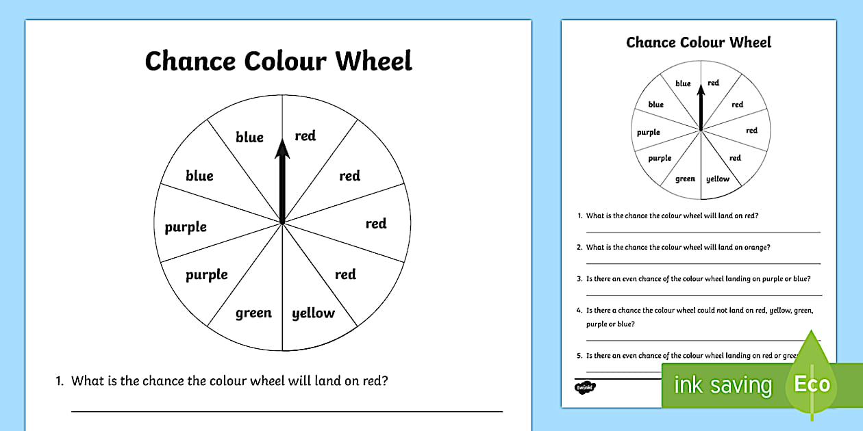 Year 1 Chance Colour Wheel Worksheet / Worksheet - Twinkl