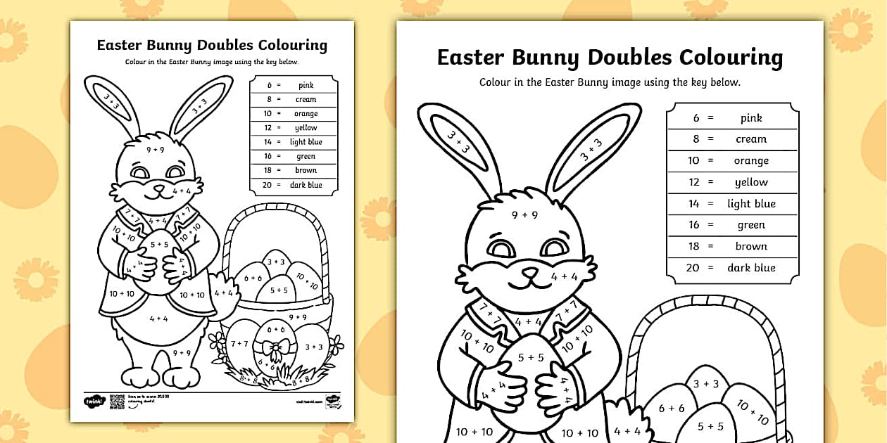 👉 Easter Bunny Doubles Colouring Worksheet - Twinkl