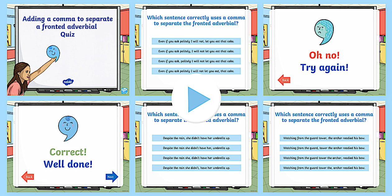 Adding a Comma to Separate a Fronted Adverbial Quiz PowerPoint