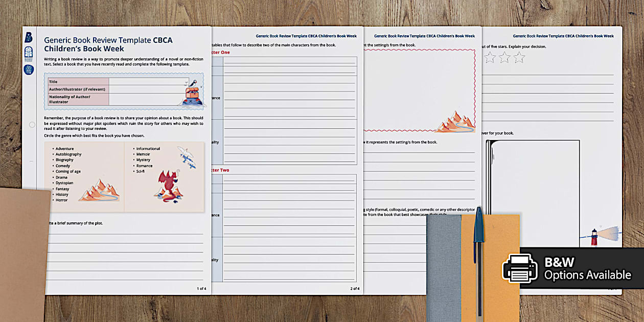 Book Review Template CBCA Children's Book Week - Twinkl