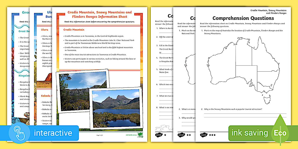 Australia's Natural Location Reading Comprehension Worksheet
