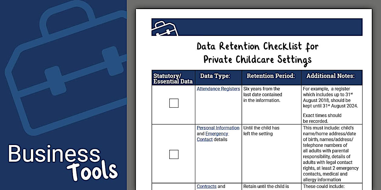 Data Retention Checklist for Private Childcare Settings
