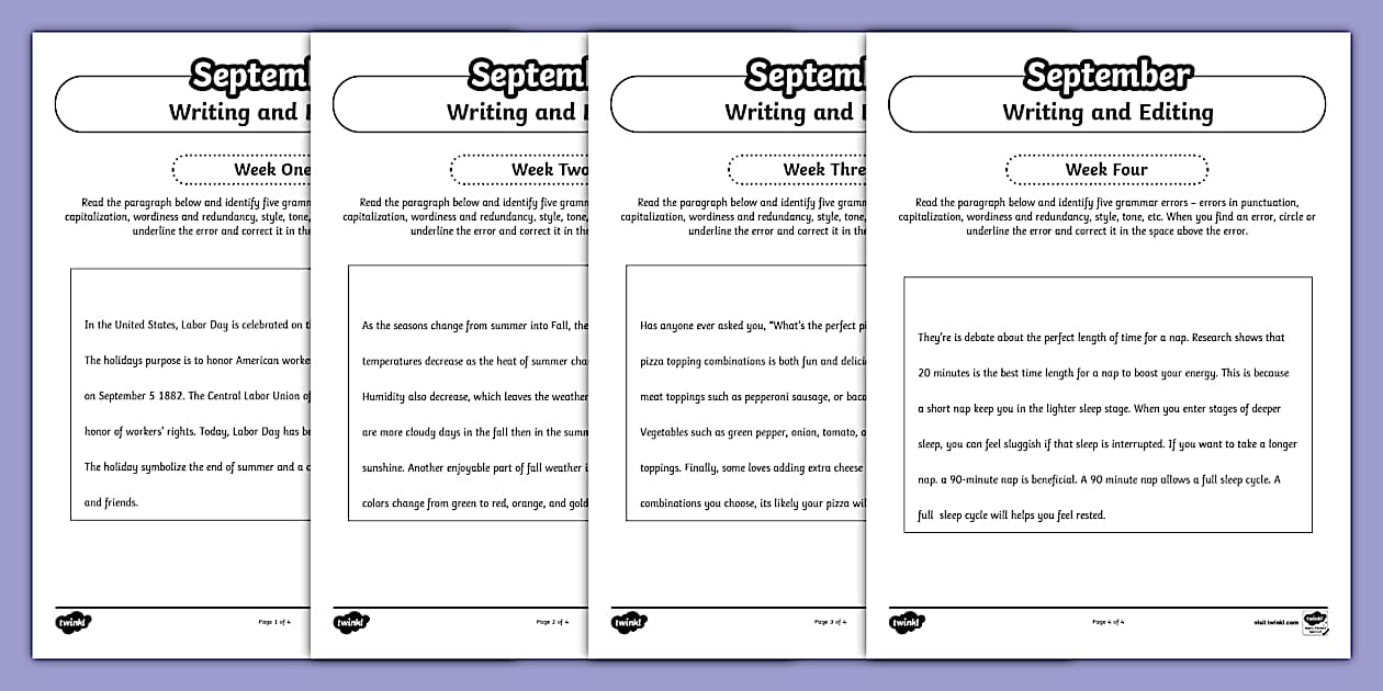 Sixth Grade September Paragraph of the Week Editing Practice