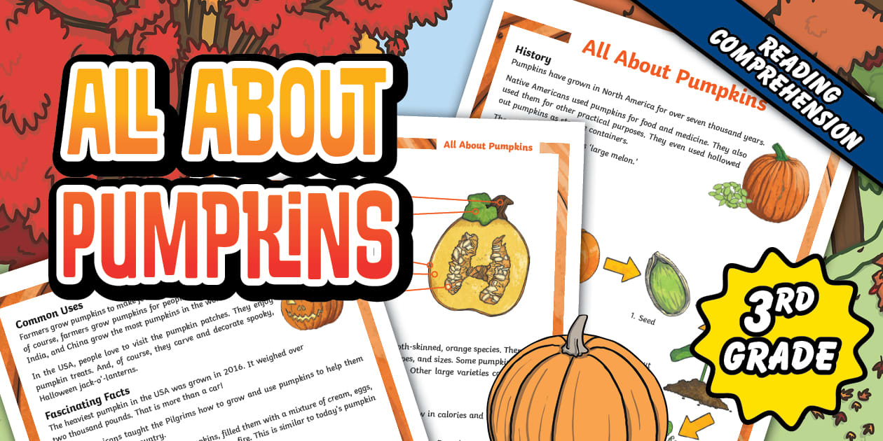 Black and White Third Grade All About Pumpkins Reading Comprehension ...