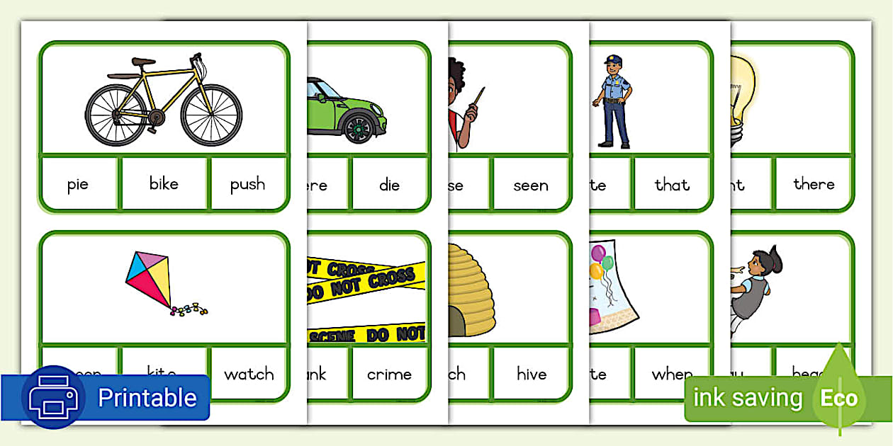 Grade 3 Phonics: i-e, igh, y sound peg card activity