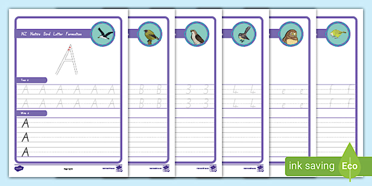 NZ Native Bird Letter Formation Handwriting Cards