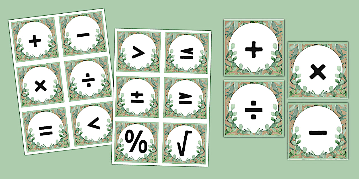 👉 Muted Botanical-Themed Maths Symbol Cards - Twinkl