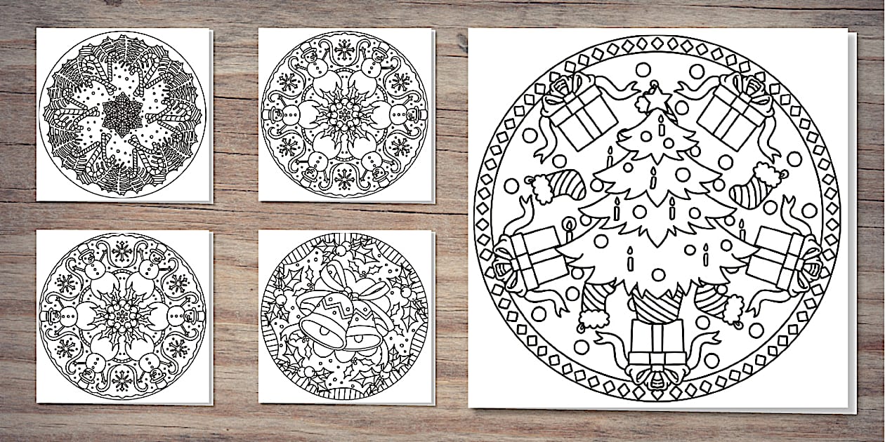 Christmas Mandala Colouring Card Set | Twinkl Party - Twinkl