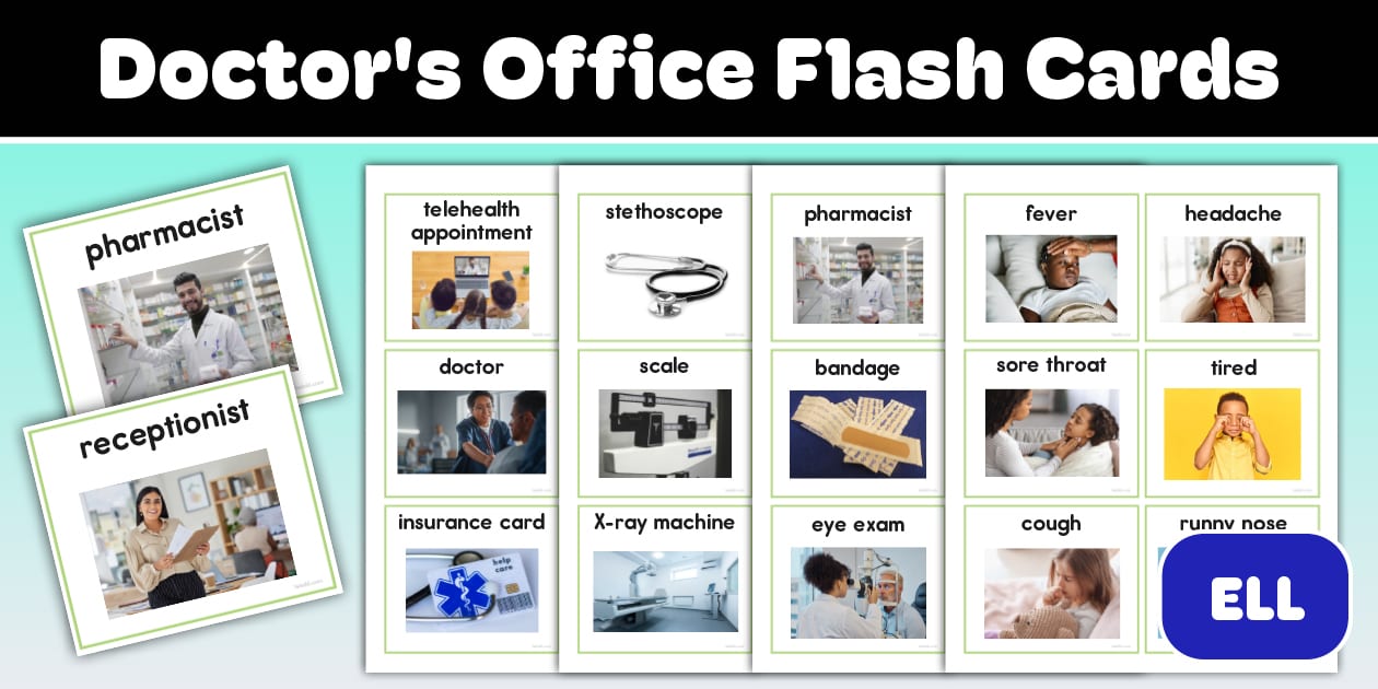 Editable Doctor's Office Vocabulary Flash Cards for ELL