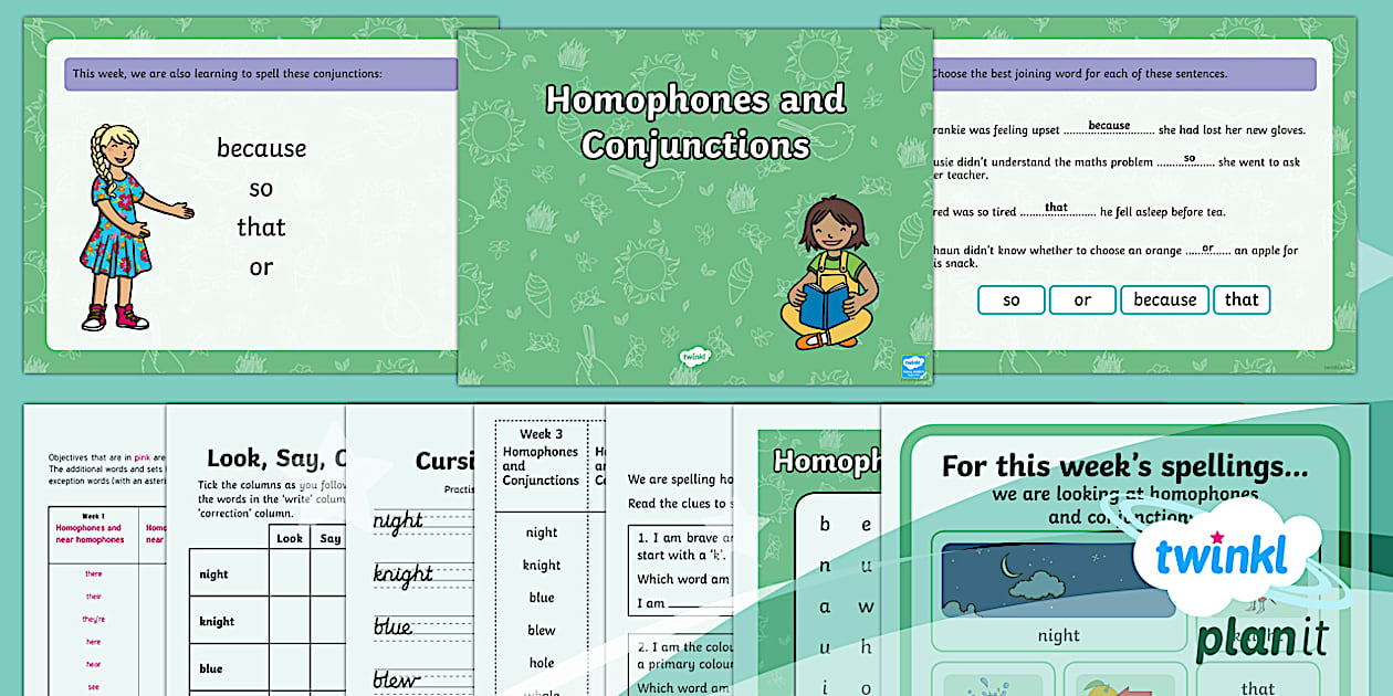 PlanIt English Y2 Term 3B W3: Homophones and Conjunctions Spelling Pack