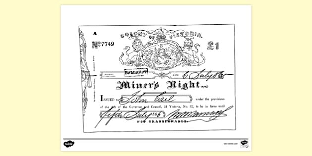 Miners License from Australian Gold Rush | Colouring Sheets