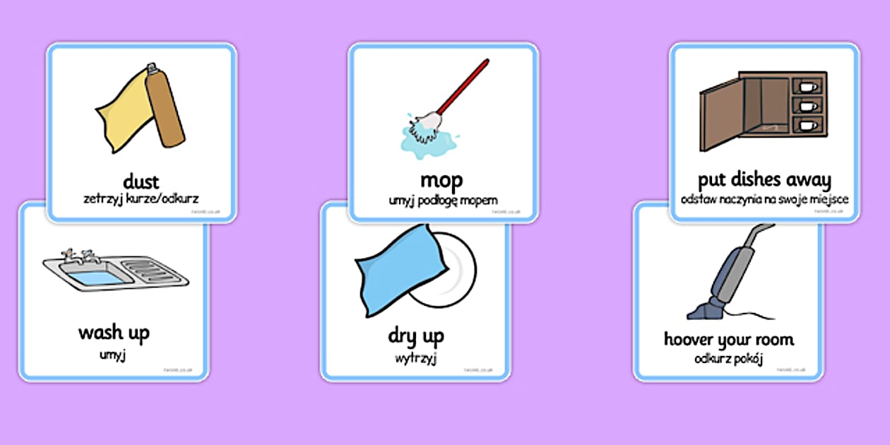 SEN Communication Cards Household Chores Polish Translation