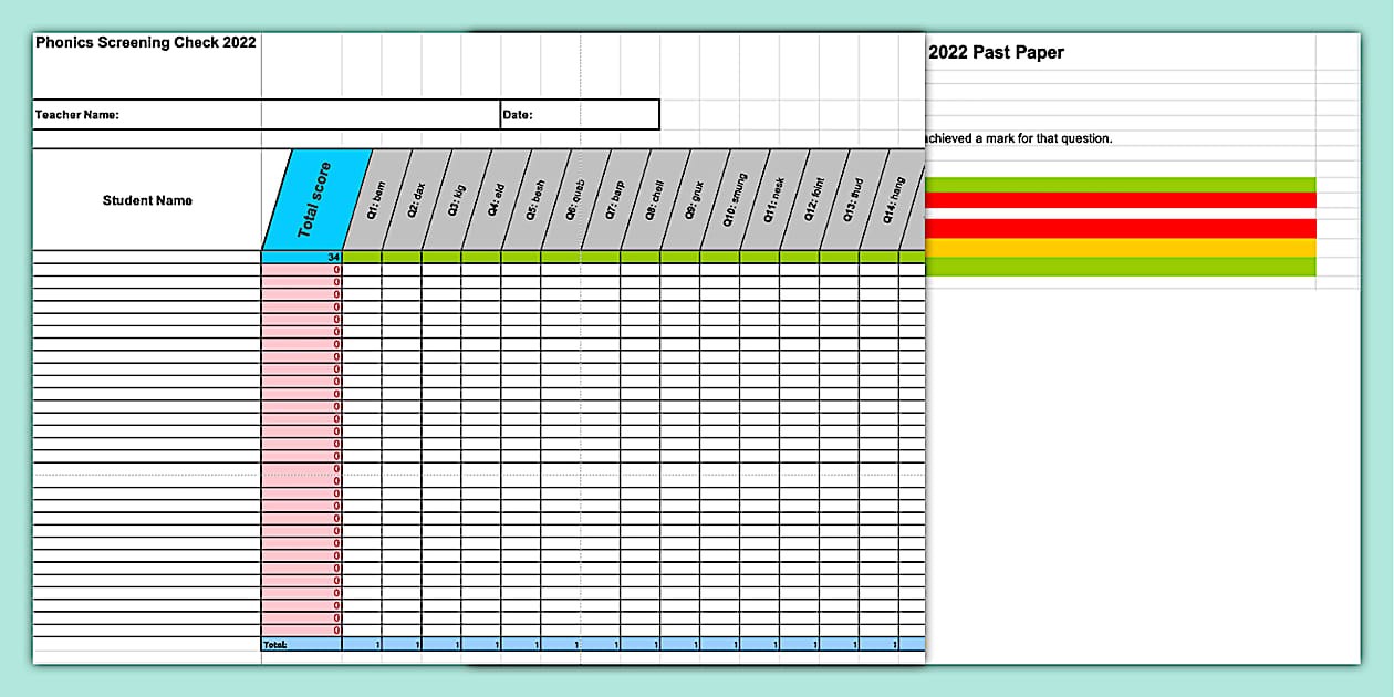 Analysis Grid for 2022 Phonics Screening Check Assessment Spreadsheet