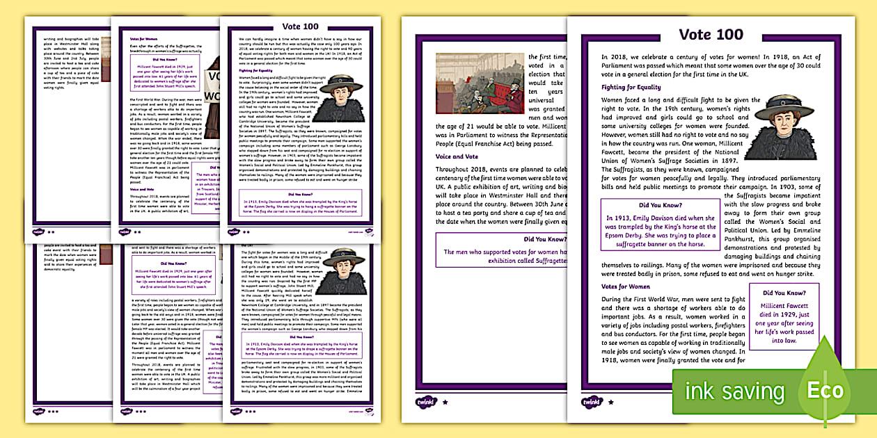 Higher Ability KS2 Vote 100 Differentiated Reading Comprehension Activity