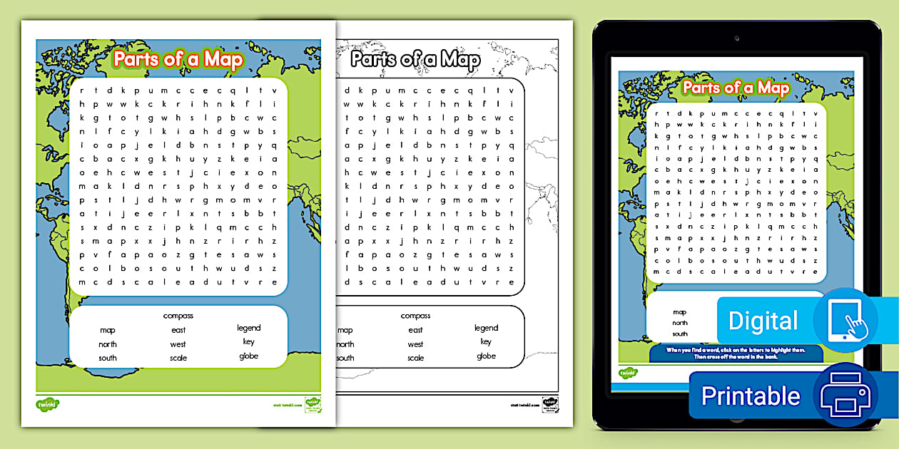 Word Search 2nd Grade | Map and Globe Skills | Twinkl USA
