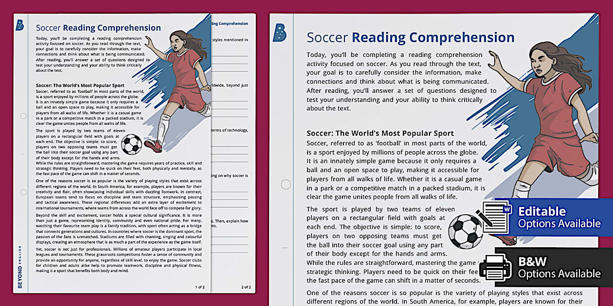 Differentiated Soccer Reading Comprehension - English