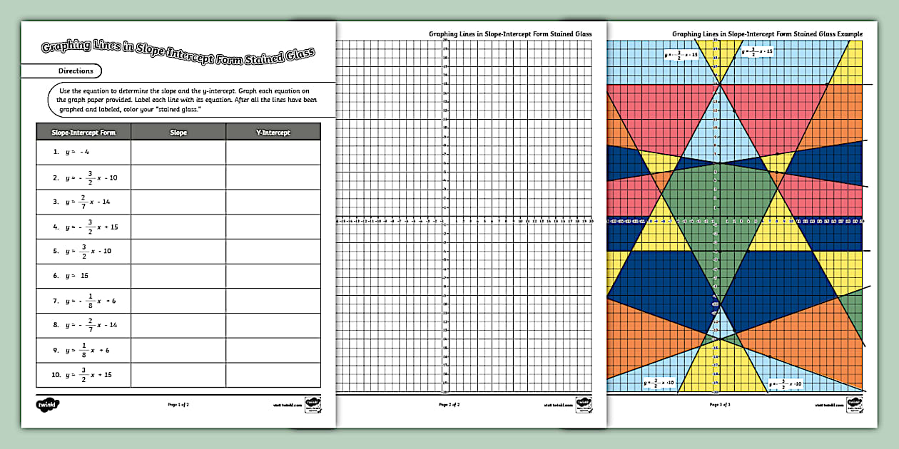 Eighth Grade Graphing Lines in Slope-Intercept Form Stained Glass Worksheet