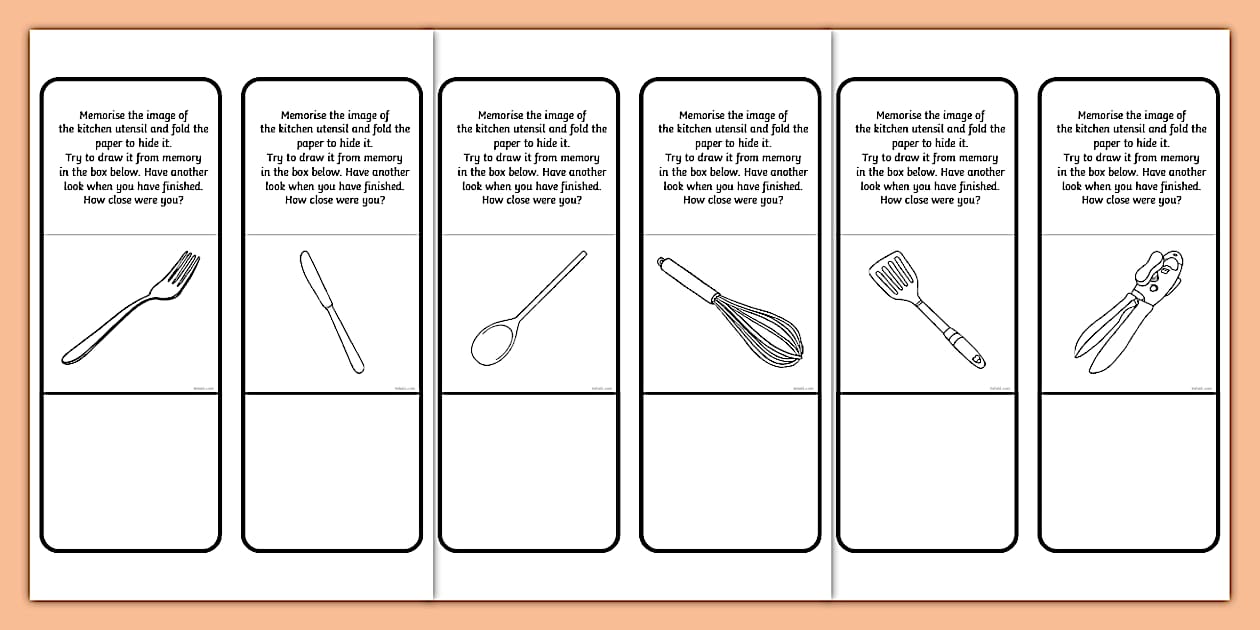 Kitchen Utensils Draw From Memory Worksheet - Twinkl