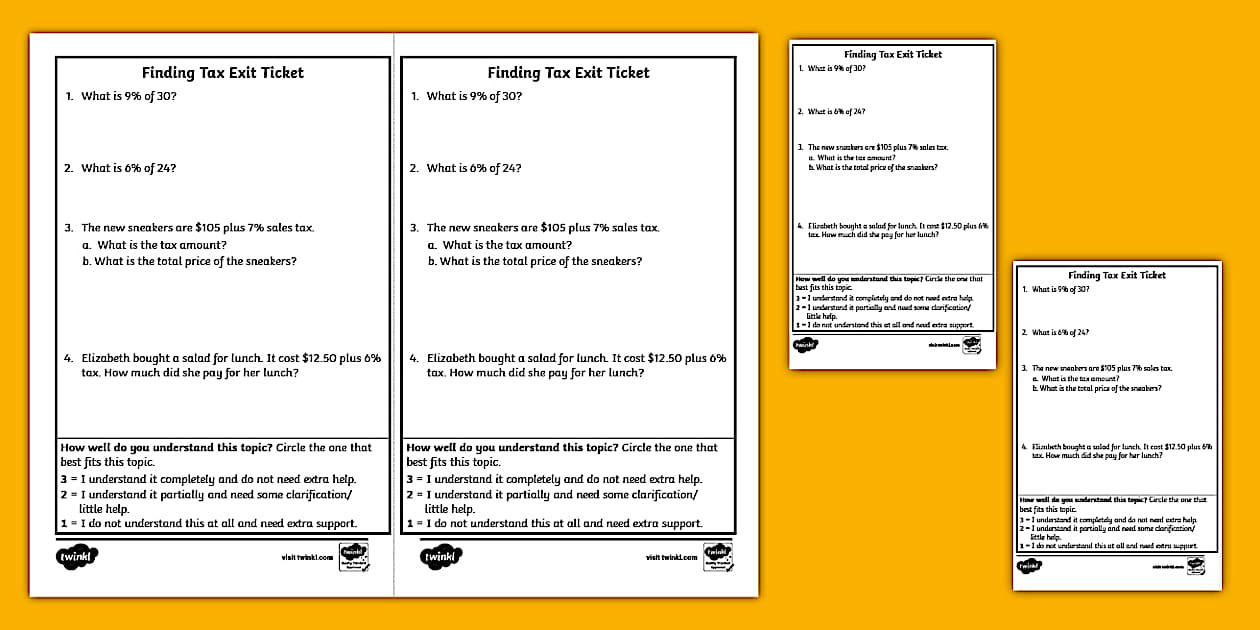 Seventh Grade Finding Tax Exit Ticket