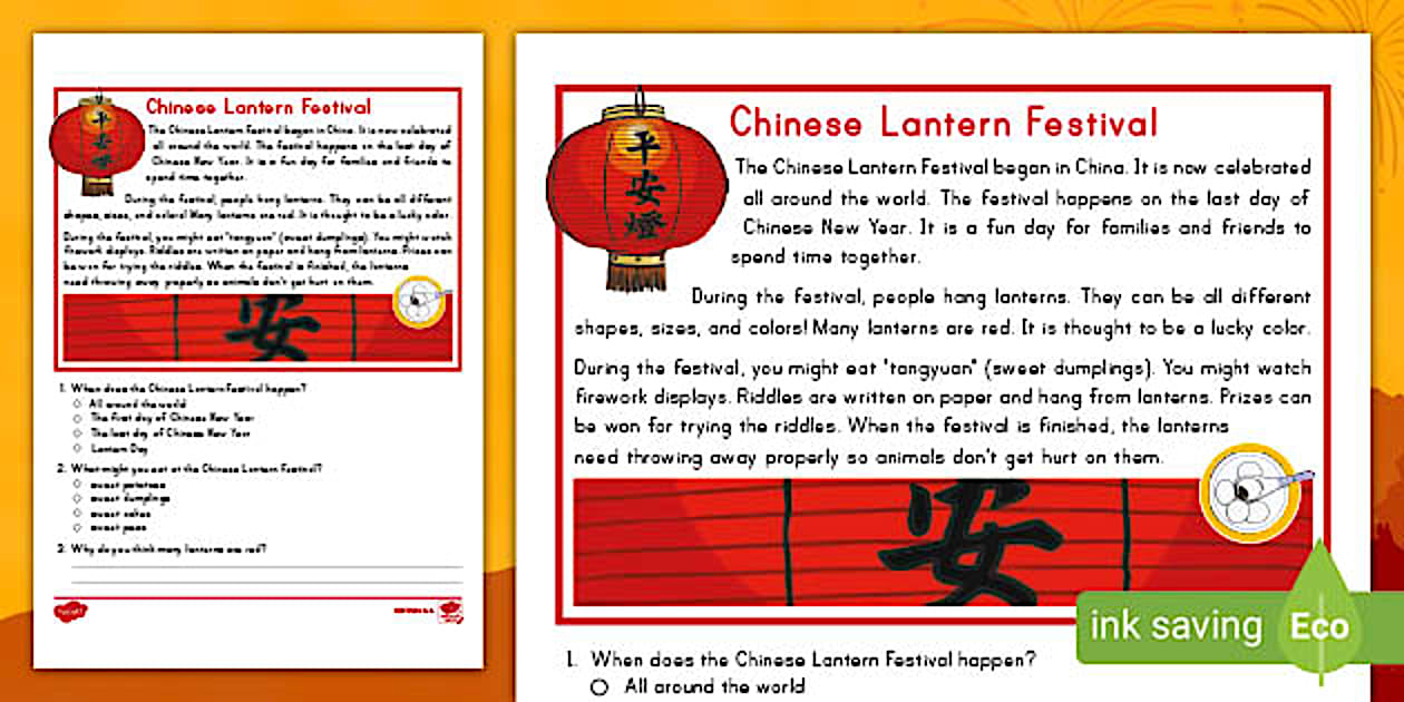 Chinese New Year Reading Comprehension Activity Worksheet | Twinkl