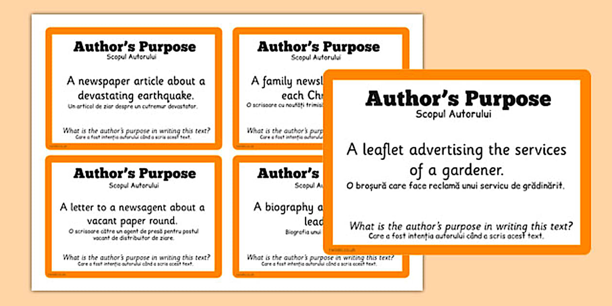 Guided Reading Skills Task Cards Author's Purpose Romanian Translation
