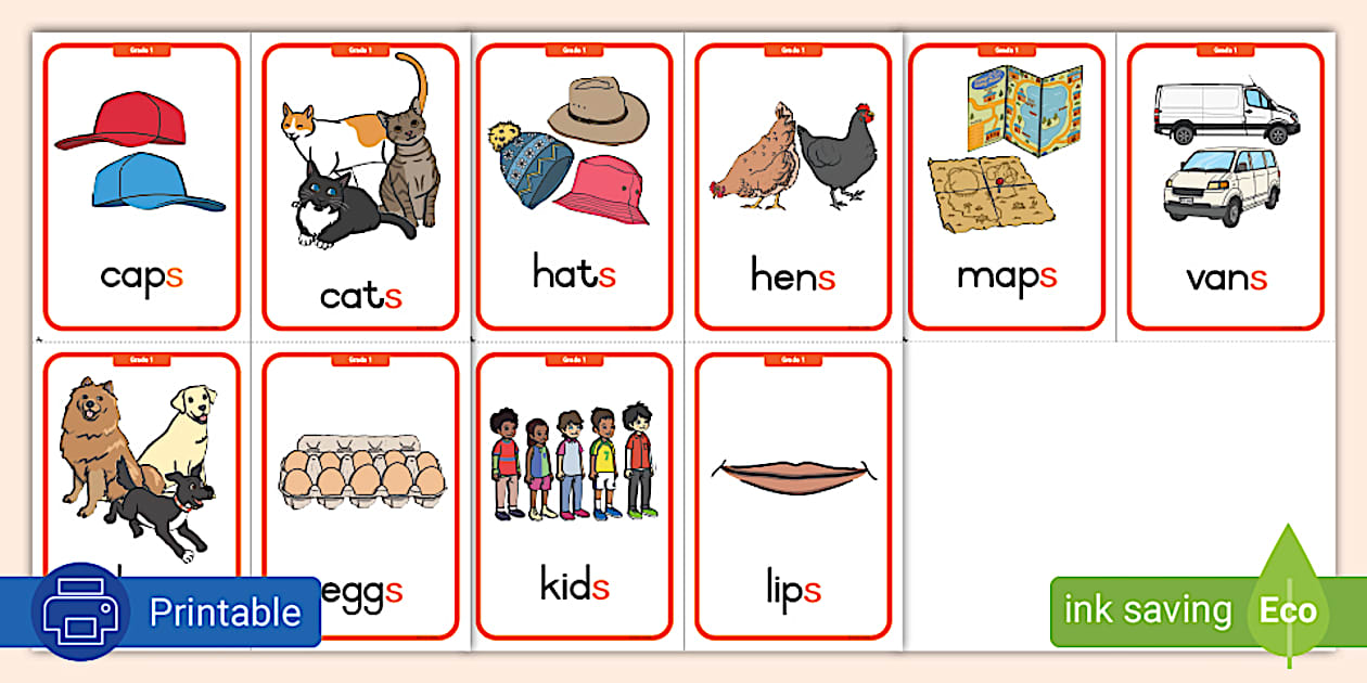 Grade 1 Phonics: Adding -s Flashcards