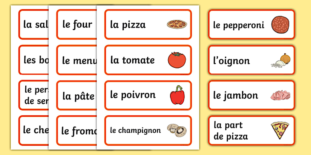 Editable Pizza parlour role play word cards French - Twinkl