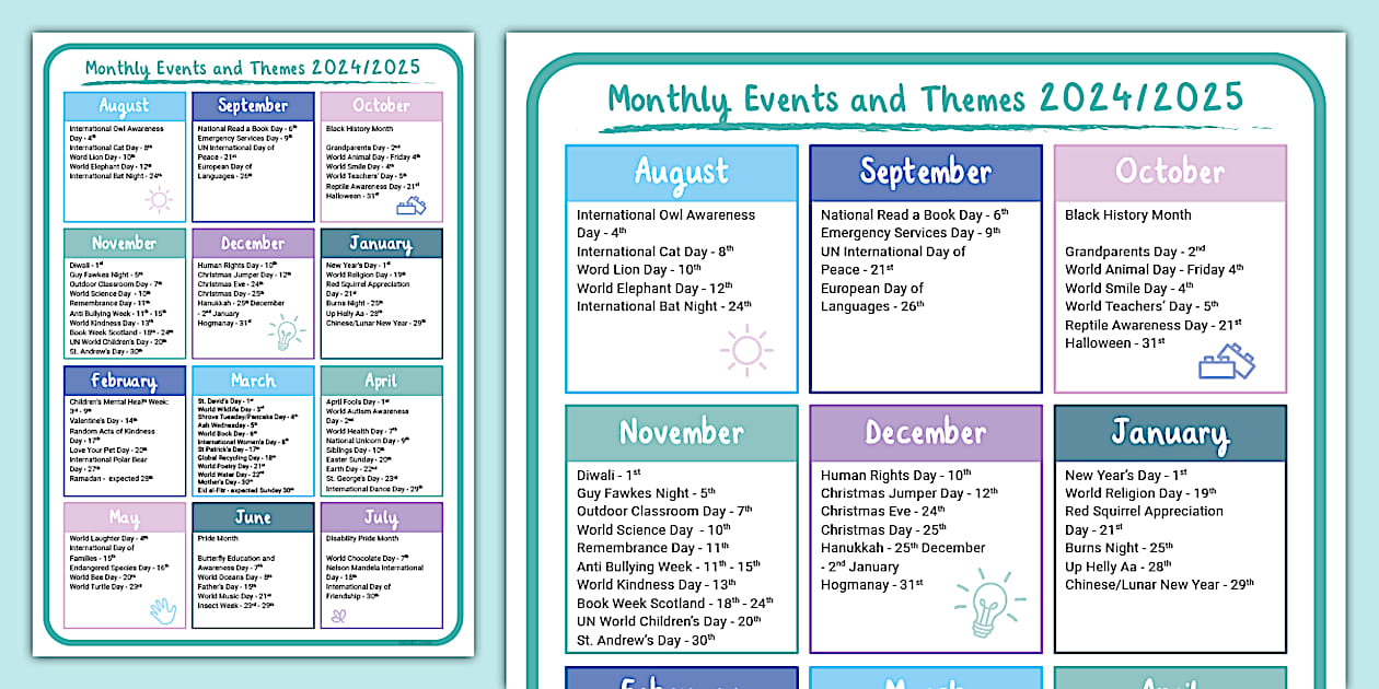 Editable Monthly Events and Themes ELC Planner 2024/25