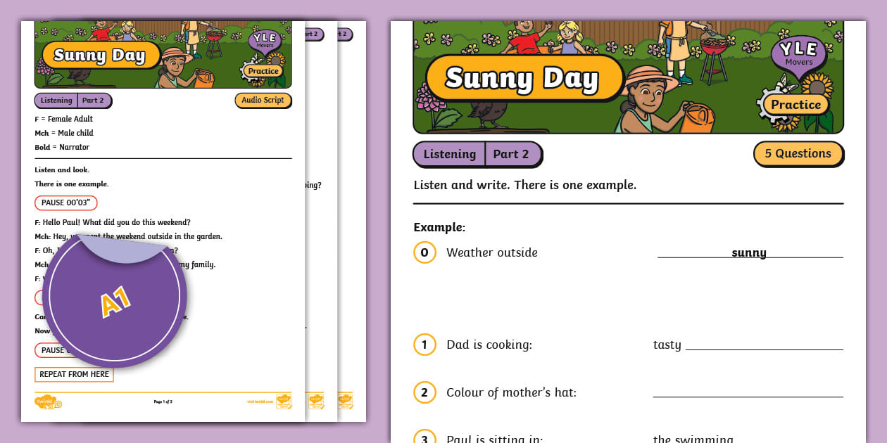 YLE Movers - Listening Part 2 - (A Sunny Day) - Twinkl