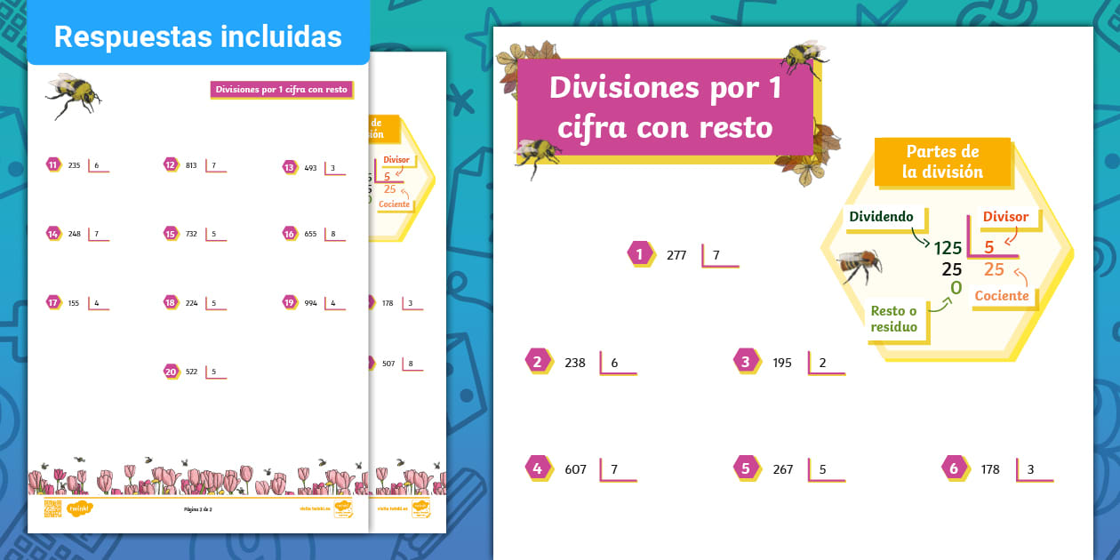Ficha de actividad: Divisiones de números de 3 cifras por 1 cifra con resto