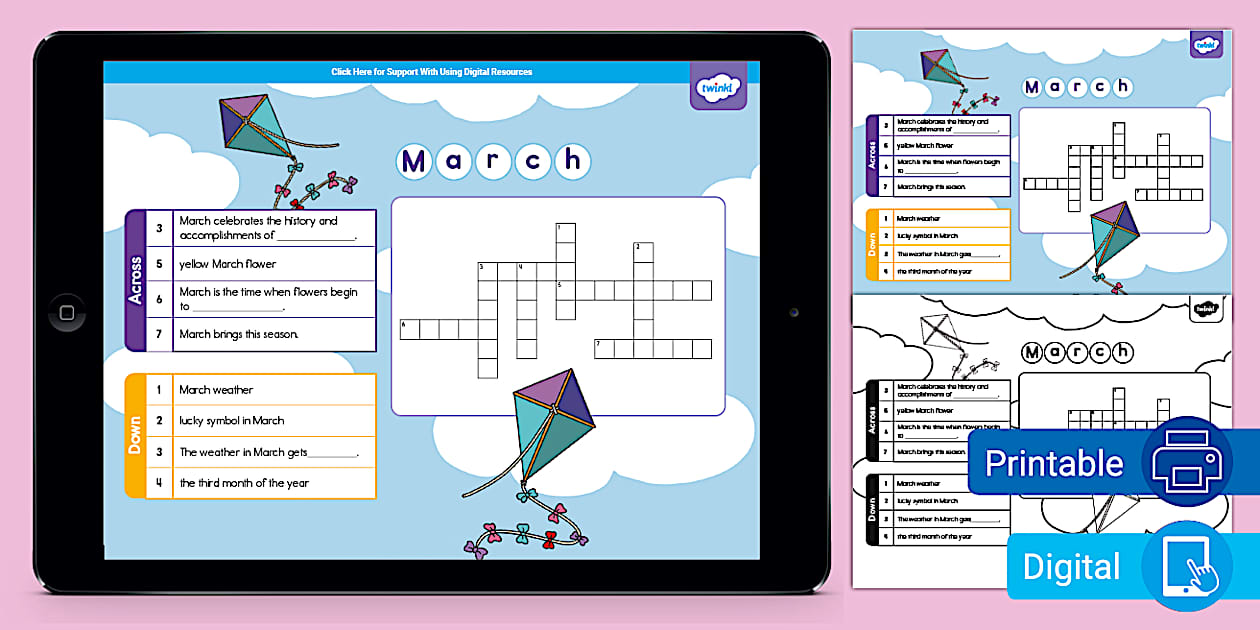 March Crossword for K-2nd Grade