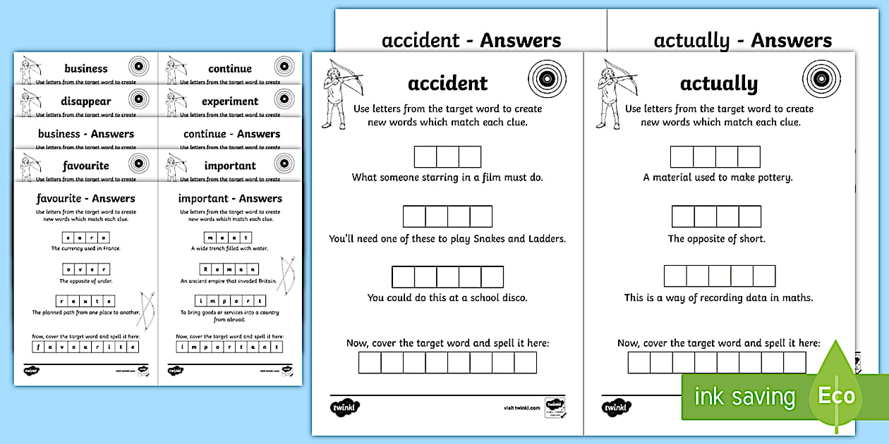 Year 3 and Year 4 Statutory Spelling Target Word Activity Cards