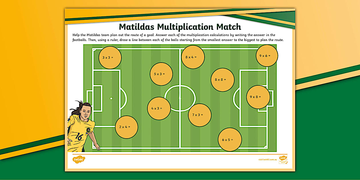 Matildas Multiplication Match Maths Worksheet (teacher made)