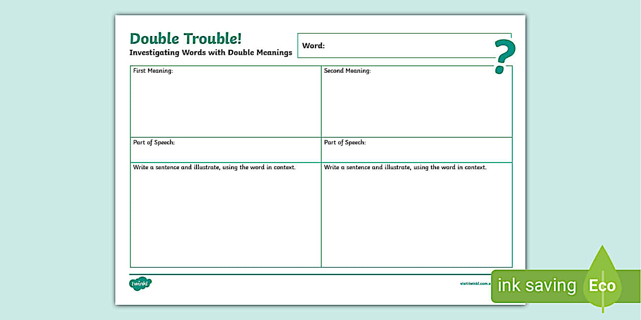 Vocabulary Double Meaning Worksheet (teacher made) - Twinkl