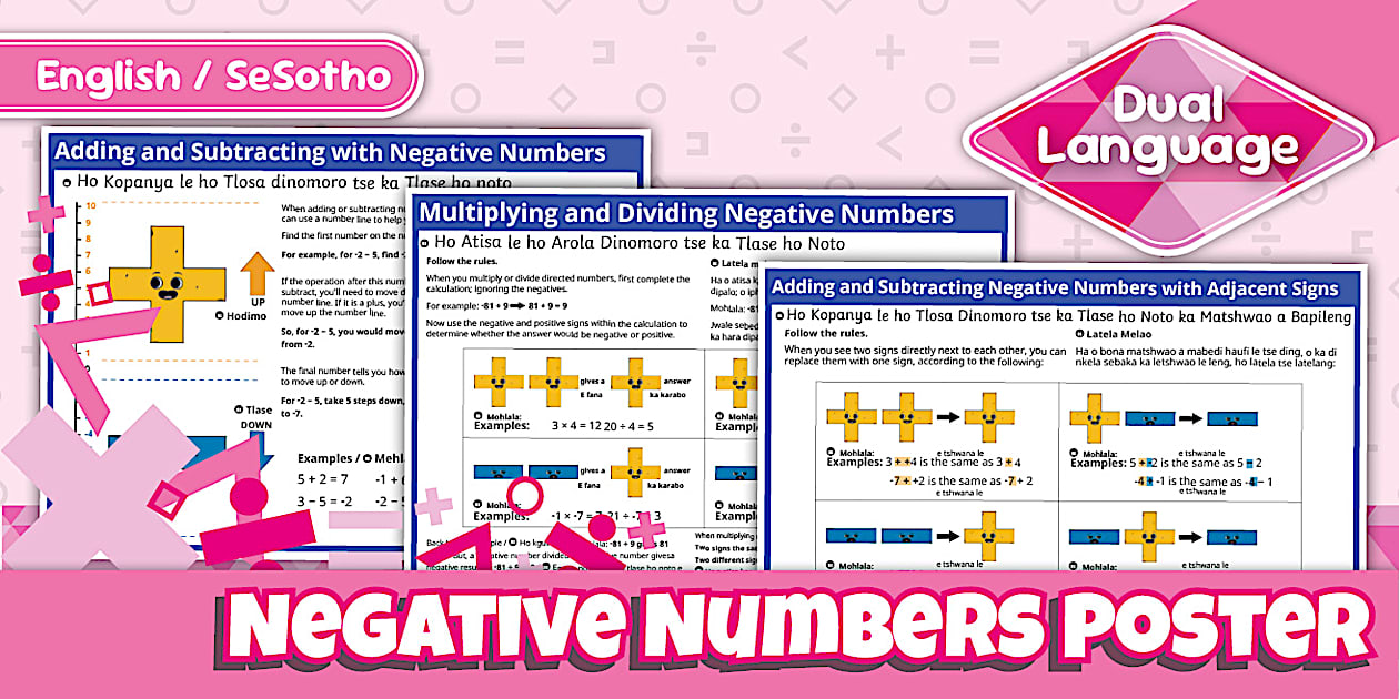 Grade 7 - Maths - Negative Numbers Poster Pack - Sesotho