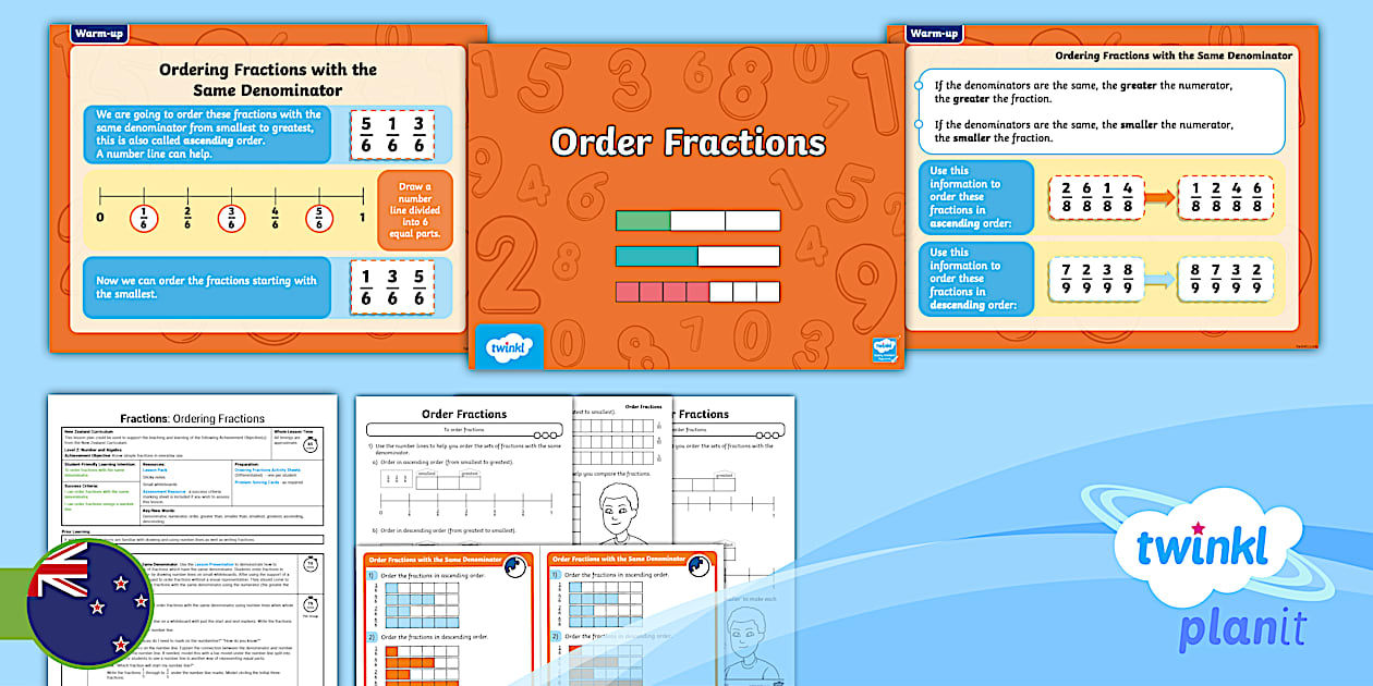 Level 2 Fractions: Order Fractions with the Same Denominator Lesson 1