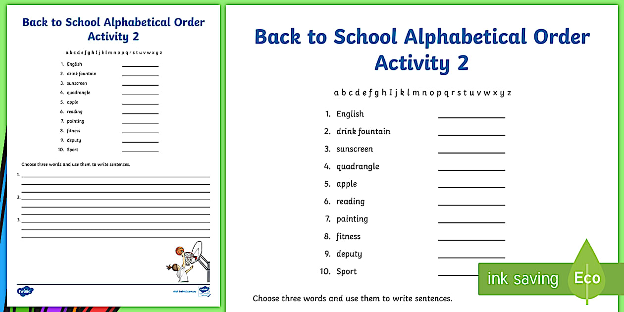 Back to School Alphabetical Order 2 Worksheet (teacher made)