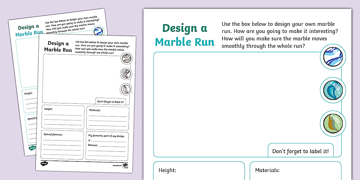 KS1 Design a Marble Run Worksheet (Teacher-Made) - Twinkl