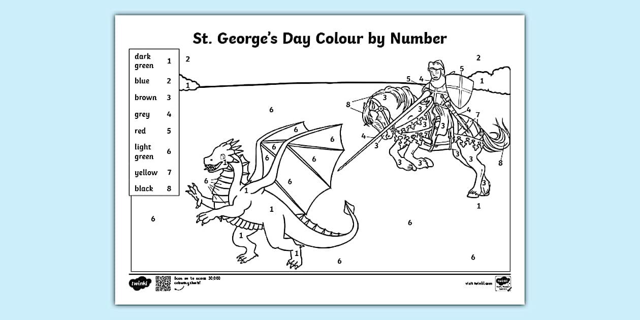 St. George's Day Colour by Number (teacher made) - Twinkl