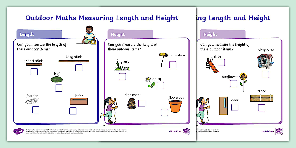 👉 Outdoor Maths Measuring Length and Height Activity Sheets