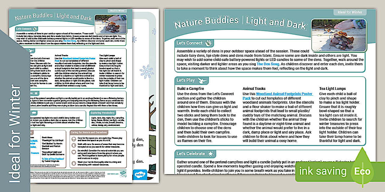 EYFS Nature Buddies Outdoor Learning: Light and Dark