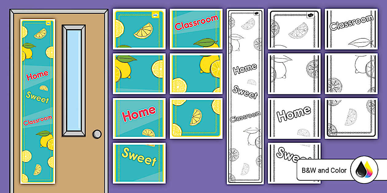 Home Sweet Classroom Lemon Theme Vertical Door Banner