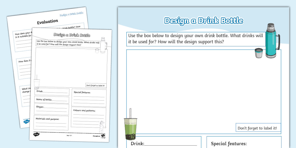 Design a Drink Bottle Worksheet (teacher made) - Twinkl