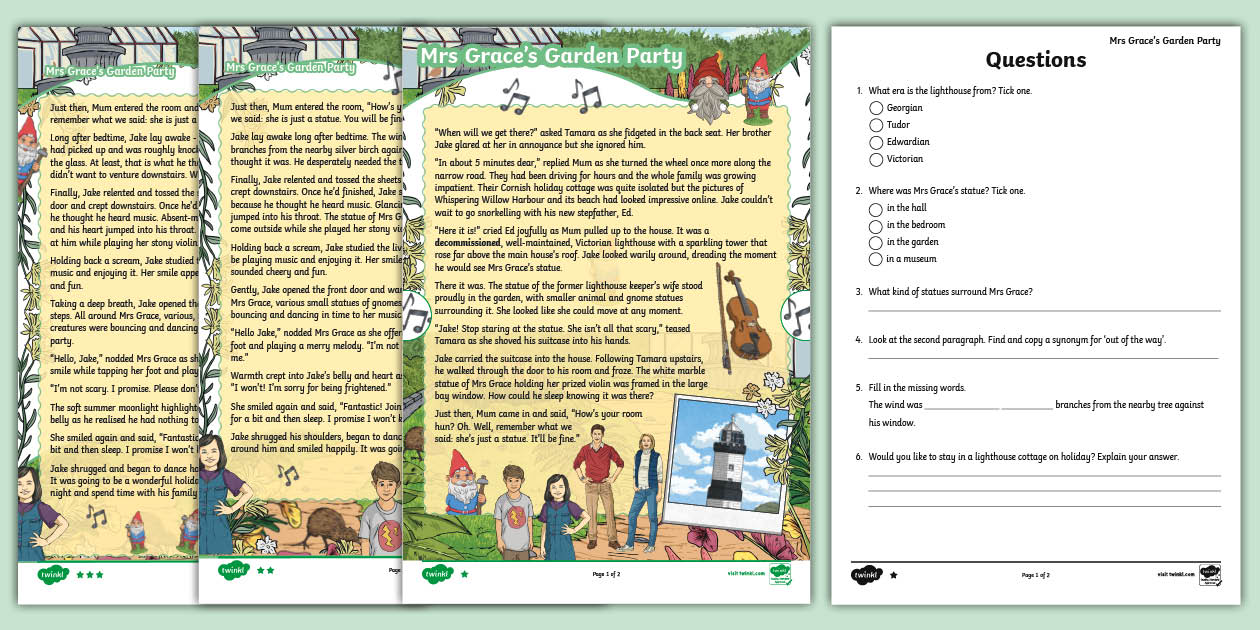 UKS2 Mrs Grace's Garden Party Differentiated Reading Comprehension Activity