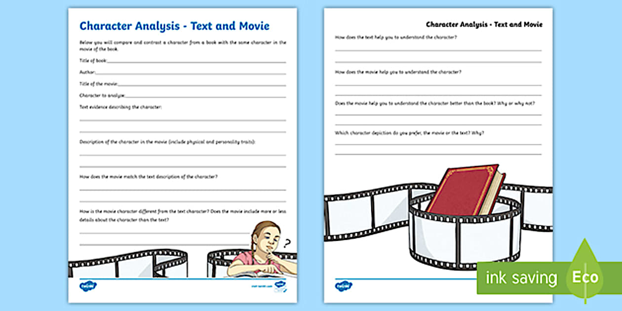 Character Analysis Text and Movie Worksheet for 3rd-5th Grade