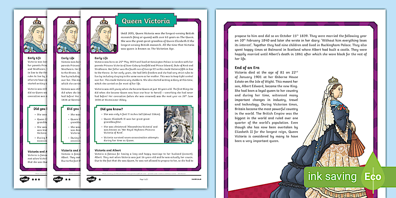 Queen Victoria Reading Comprehension Activity (teacher made)