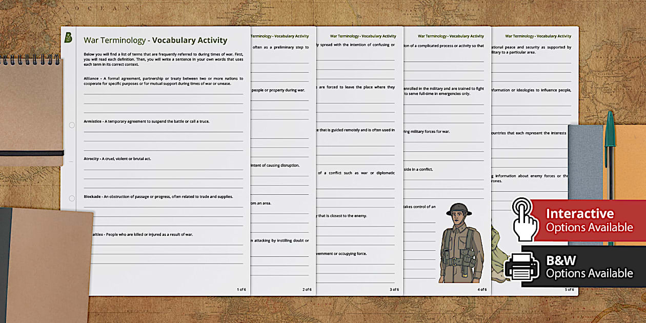 War Terminology - Vocabulary Activity