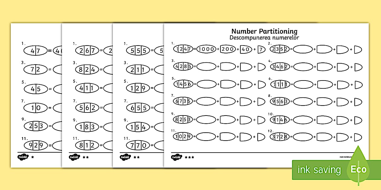 Higher Ability Hundreds, Tens and Ones Number Partitioning Worksheet
