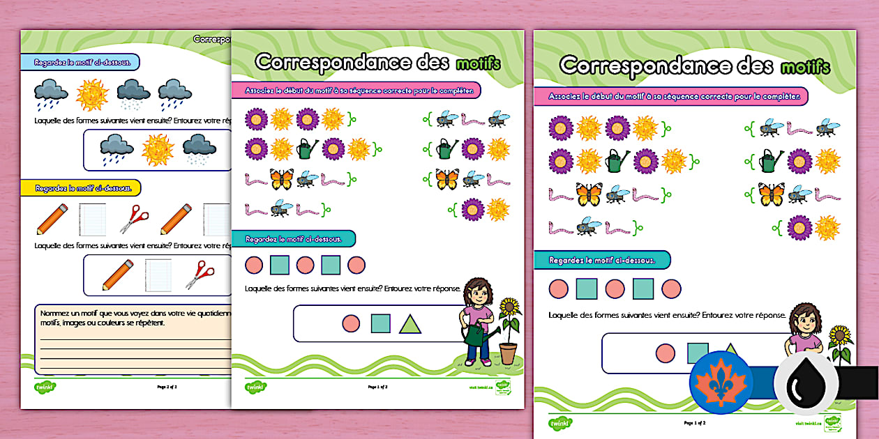 Grade 1 Algebra Worksheet 3 French